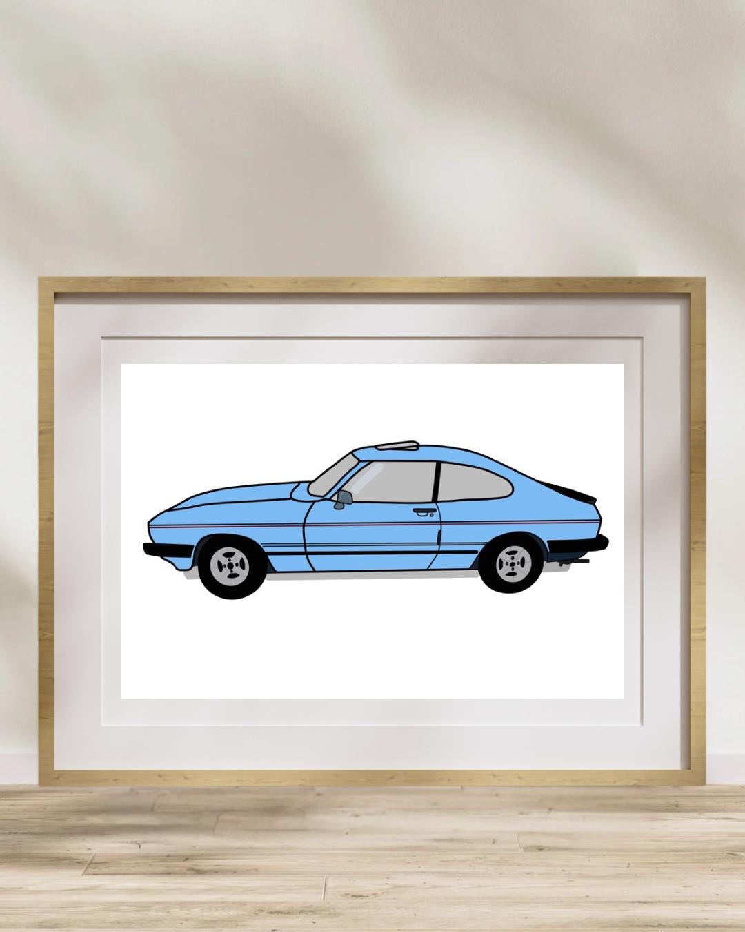 Vintage Classic Ford Capri Retro Poster Blue Car Wall Art Digital ...