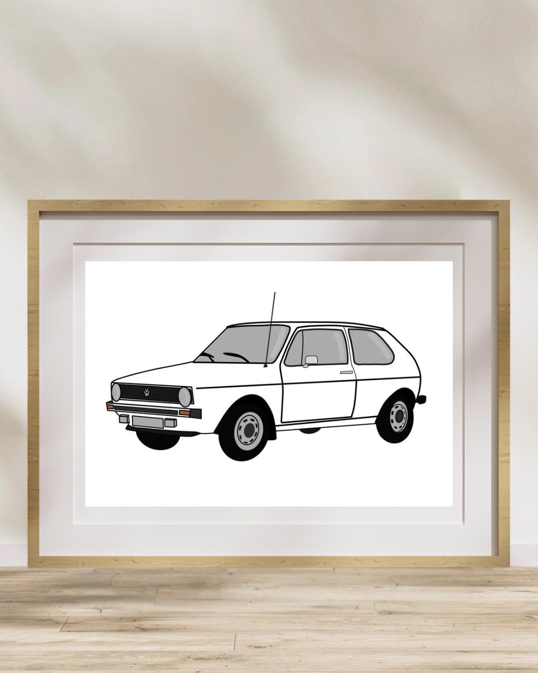 Vintage Classic Volkswagen Golf Poster White Car Wall Art Digital ...