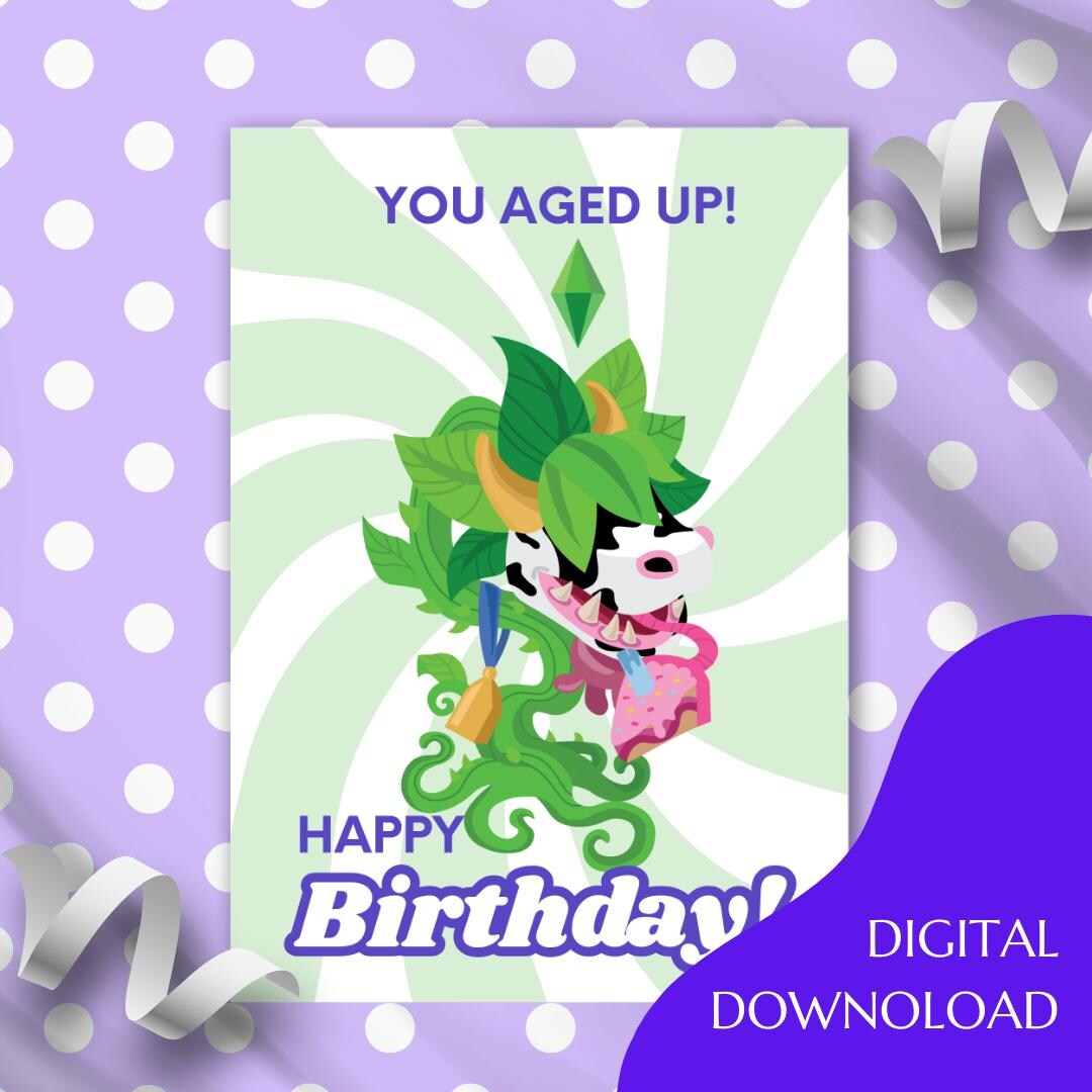 Sims Cowplant Digital Birthday Card - Funny Printable Sims Card ...