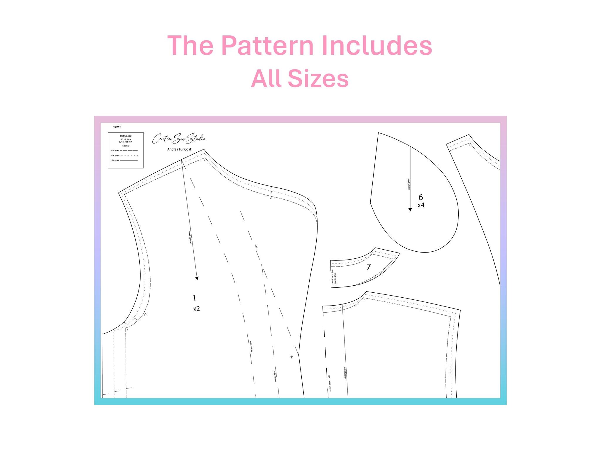 Long Faux Fur Coat PDF Sewing Pattern Womens Overcoat Loose Fit Lapel ...