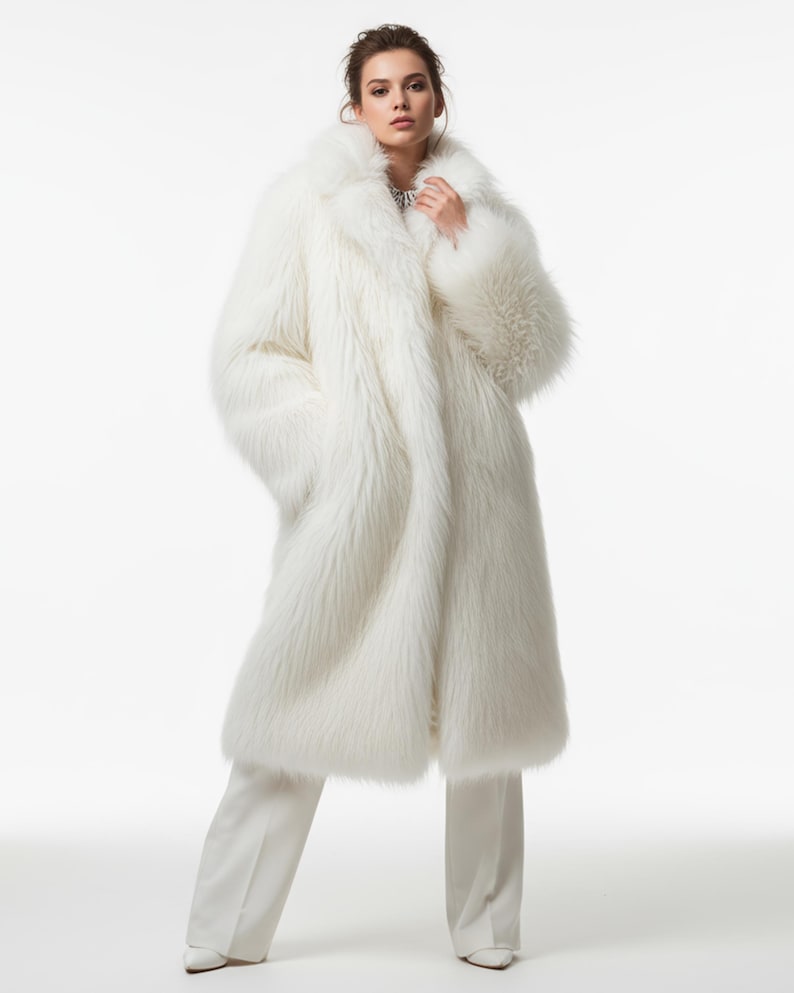 Long Faux Fur Coat PDF Sewing Pattern Womens Overcoat Loose Fit Lapel ...