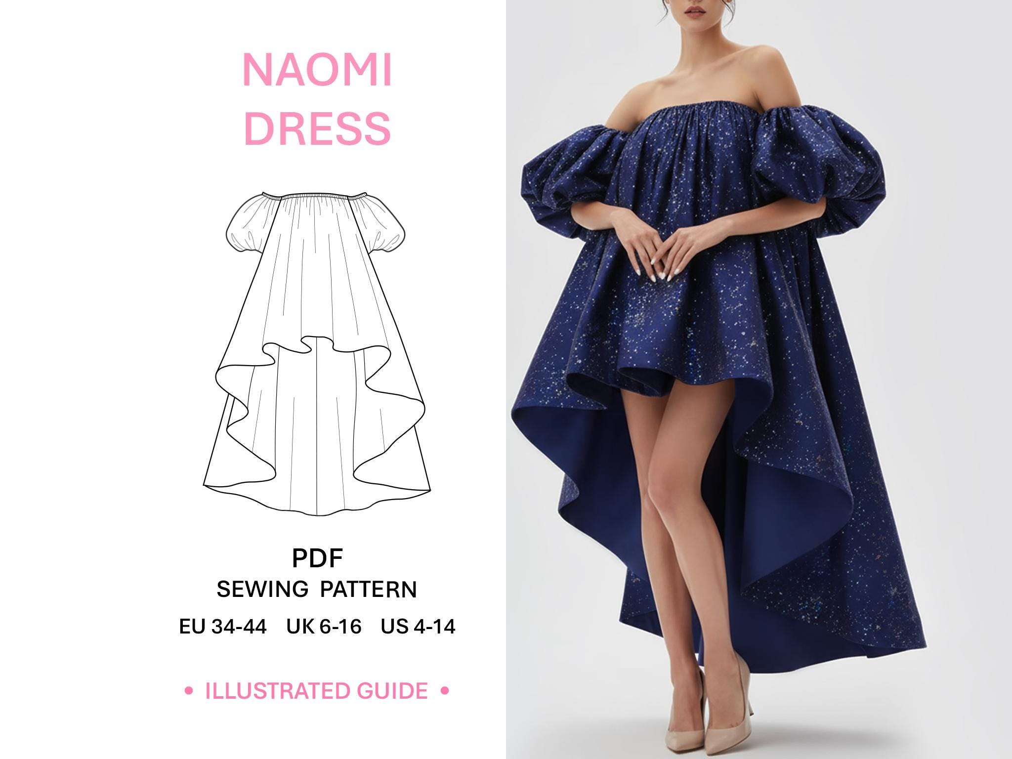 Formal Gown Pattern PDF Sewing Instructions off Shoulder Dress Puff ...