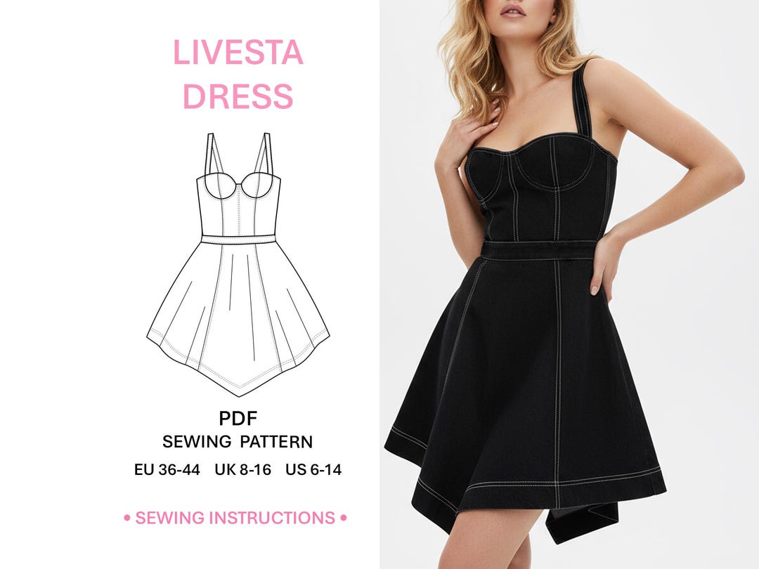 Corset Dress Pattern PDF Sewing Instructions Cupped Mini Dress Template ...