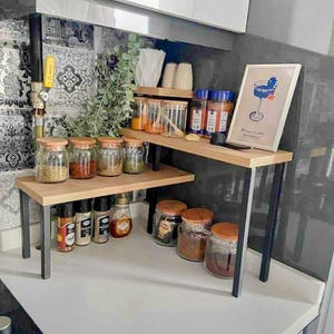 Rustic Wood Metal Kitchen Organizer – Stylish Countertop Storage for ...