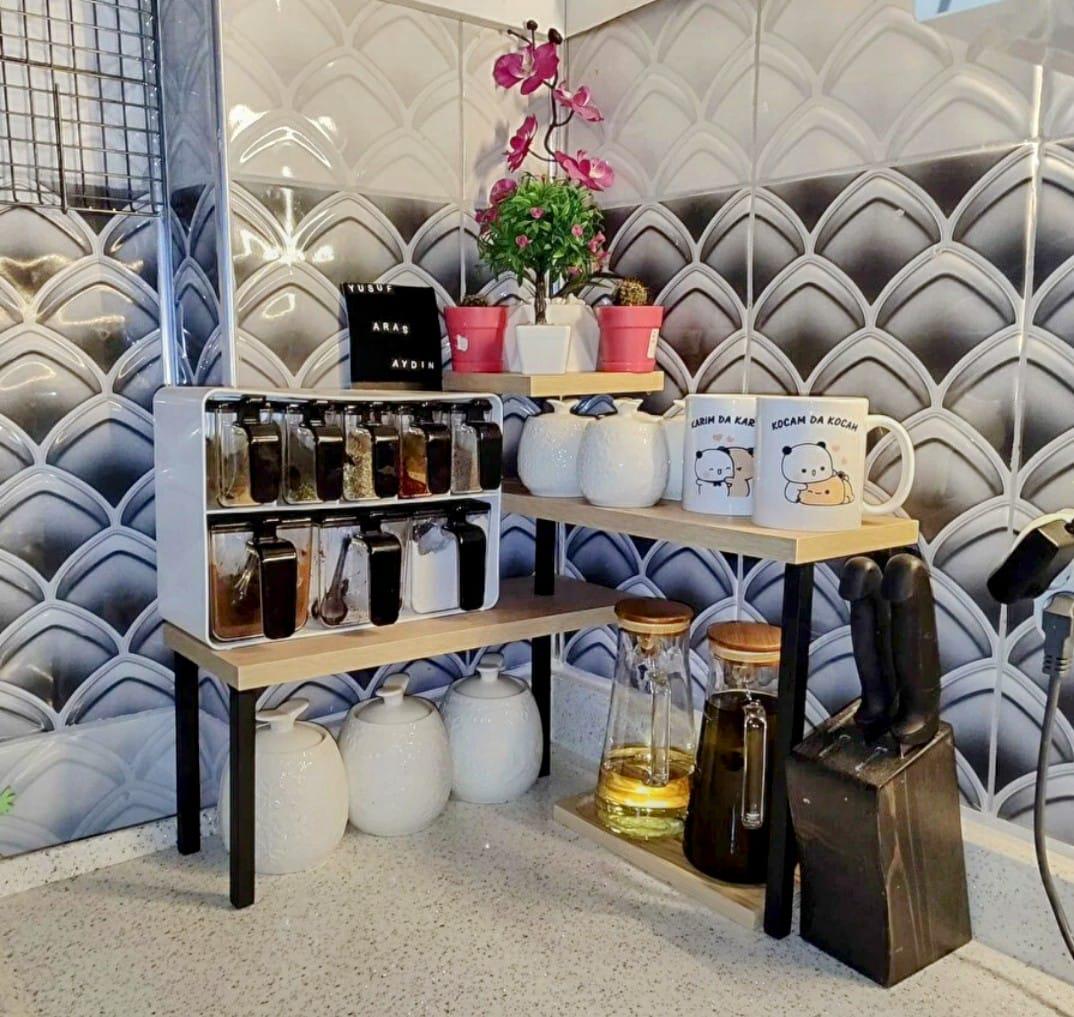 Rustic Wood Metal Kitchen Organizer – Stylish Countertop Storage for ...