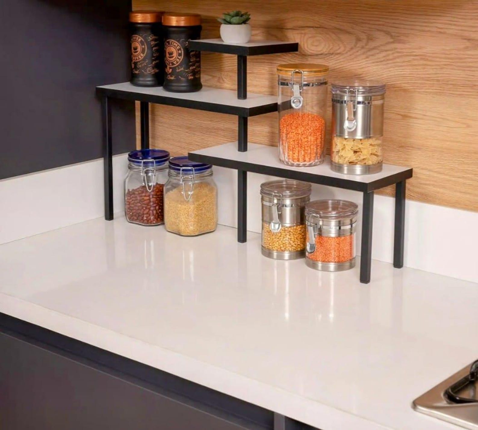 Rustic Wood Metal Kitchen Organizer – Stylish Countertop Storage for ...