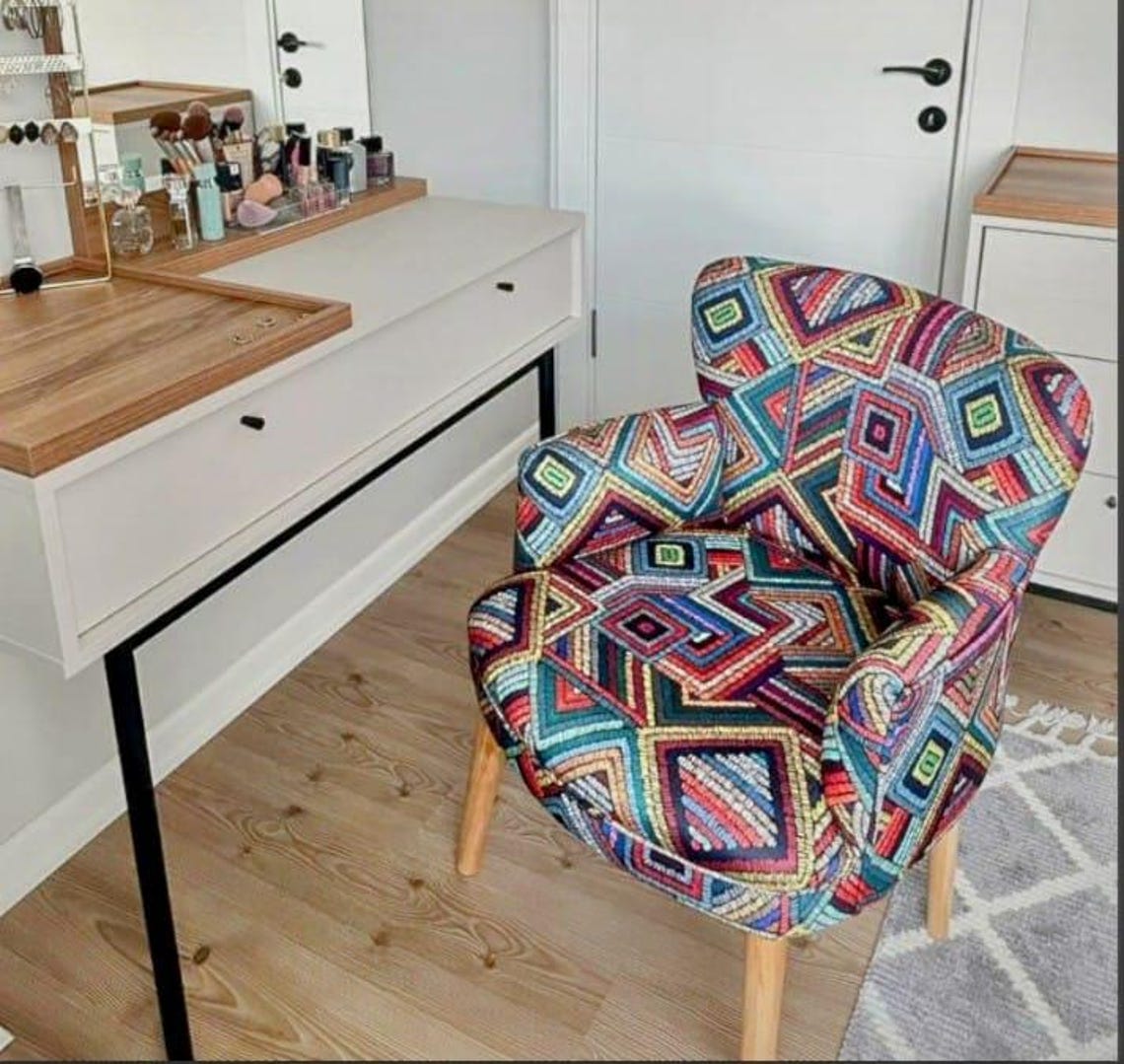 Kilim Pattern Armchair -boho Accent Chair, Vintage Turkish Upholstery ...