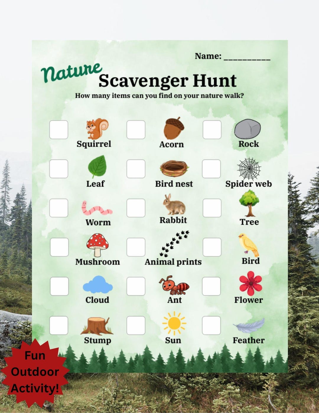 Nature Scavenger Hunt for Kids, Nature Walk, Outdoor Activity, Seek and ...