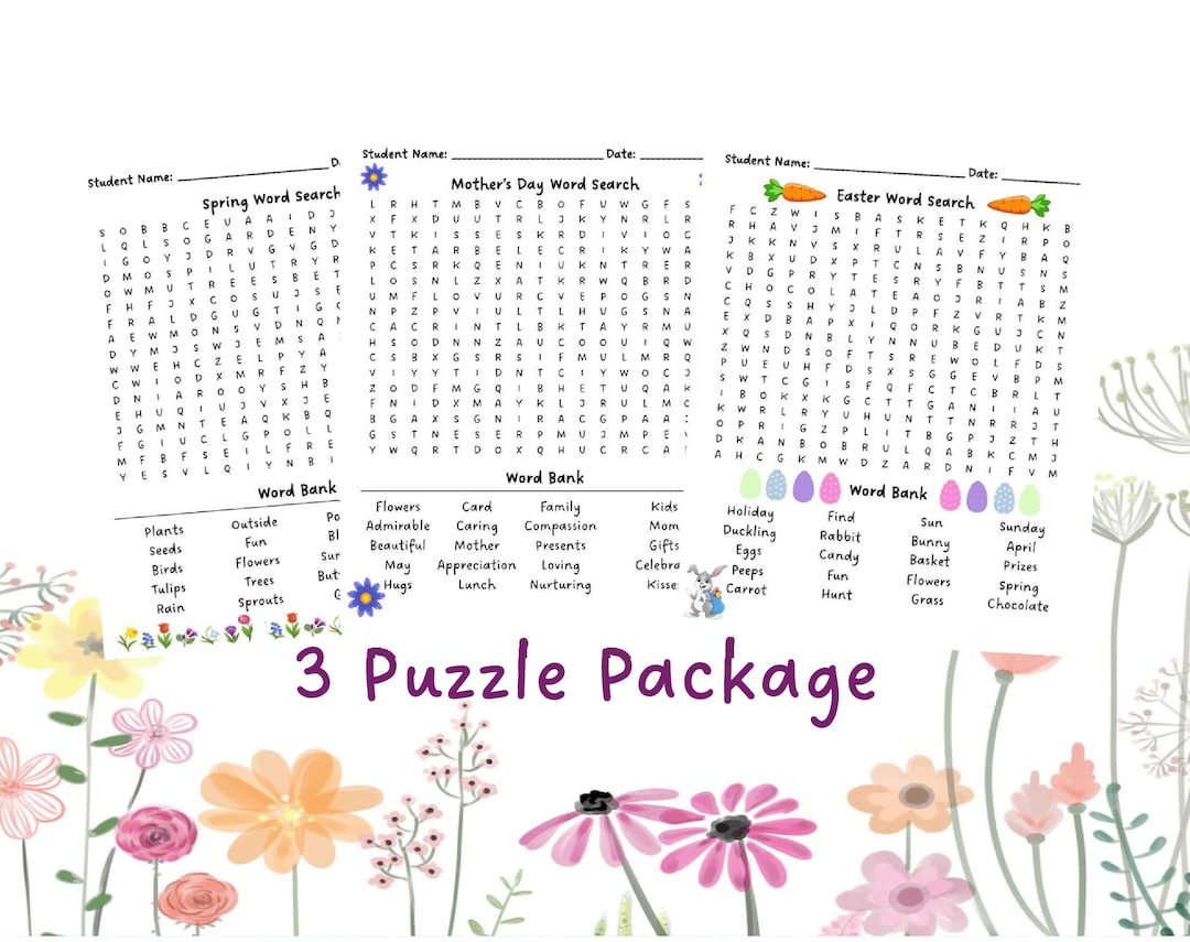 Spring Word Search Bundle, (spring, Easter & Mother's Day Word Search ...