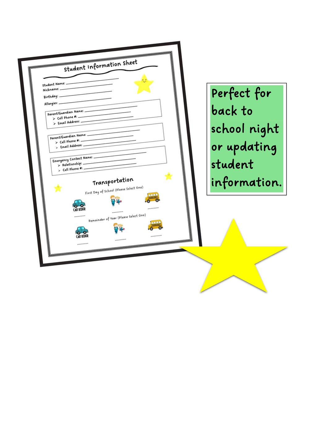 Student Information Sheet, Back to School, Updating Information ...