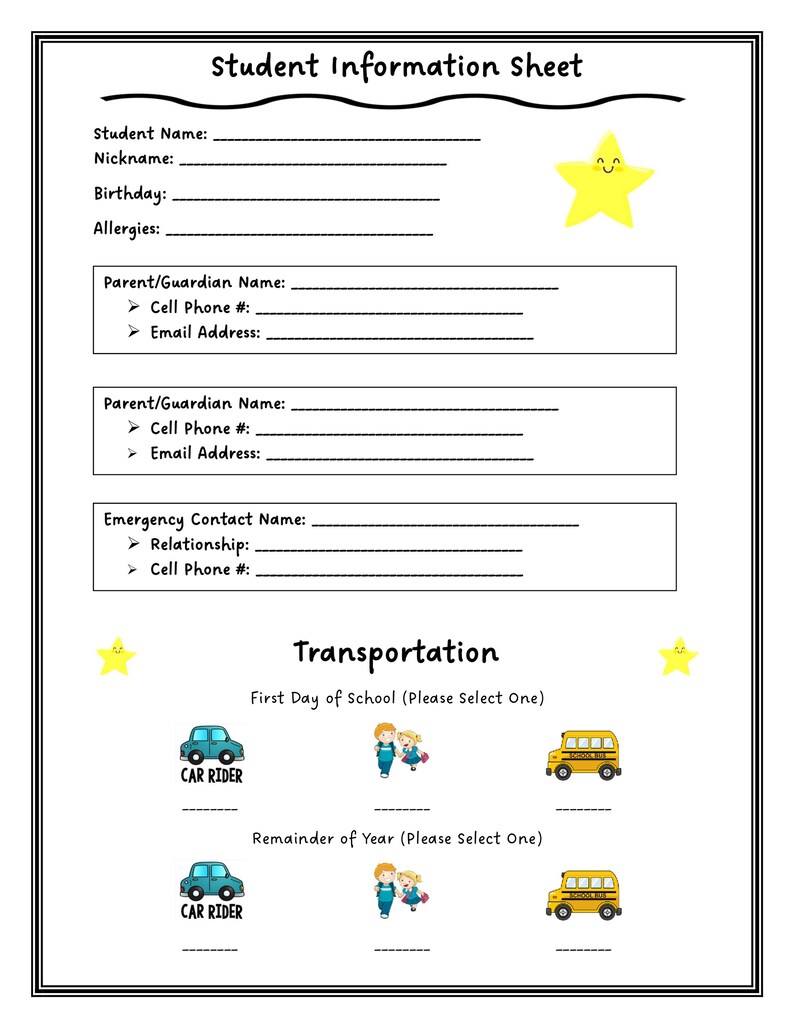 Student Information Sheet, Back to School, Updating Information ...