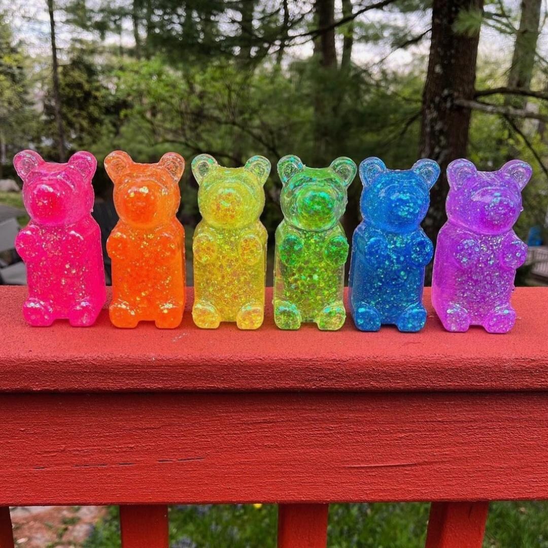 Set of Rainbow Resin Mini Gummy Bear, Rainbow Bear Set of 6, Glitter ...