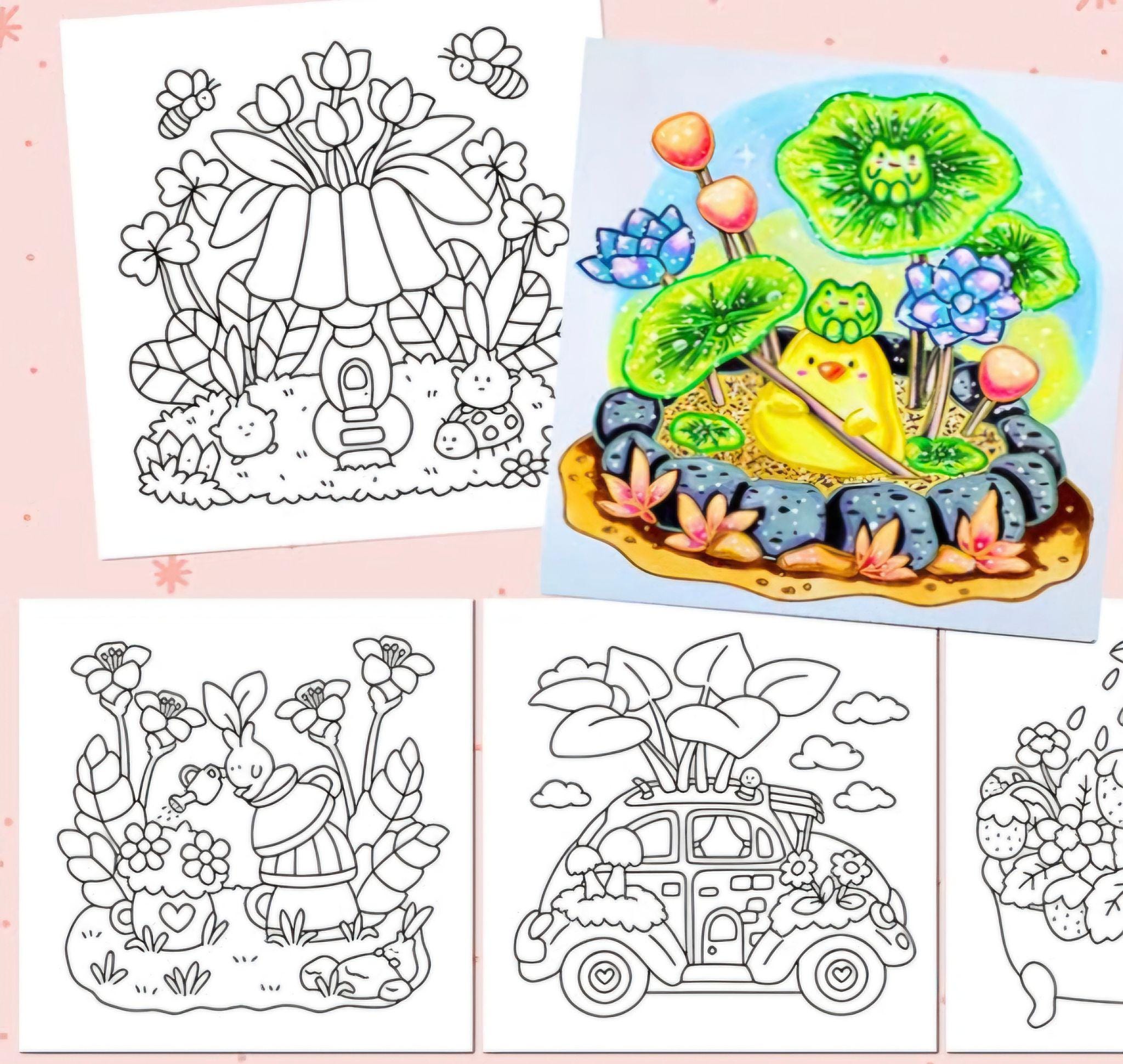 Tiny Gardens: Cute & Comfy Coloring Book for Adults and Teens Featuring ...