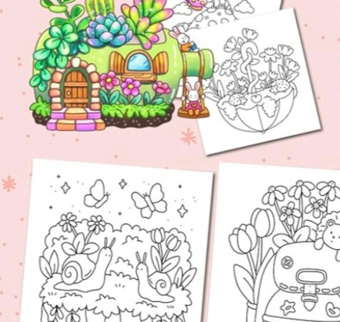 Tiny Gardens: Cute & Comfy Coloring Book for Adults and Teens Featuring ...