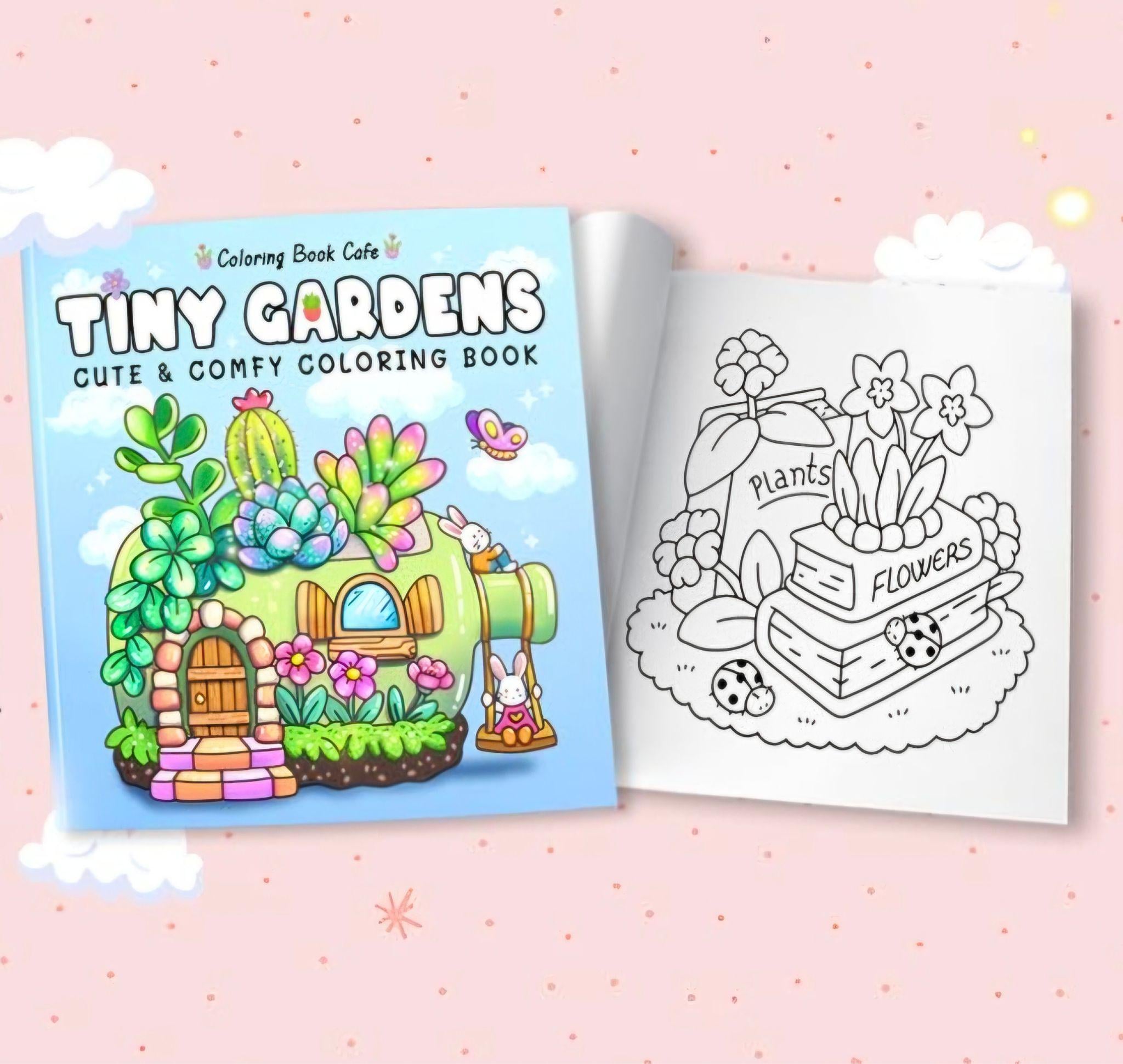 Tiny Gardens: Cute & Comfy Coloring Book for Adults and Teens Featuring ...