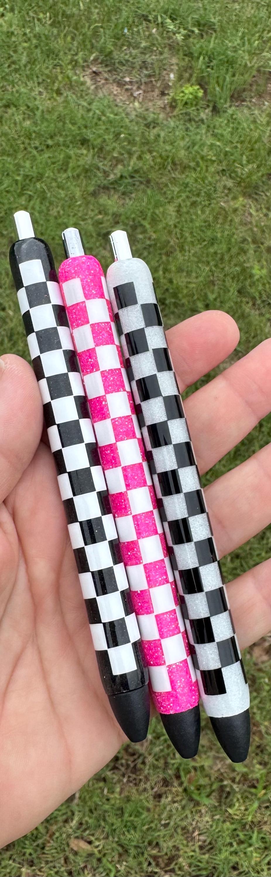 Checkered Ghost Glitter Pen: Refillable Epoxy Resin Papermate Inkjoy - Etsy