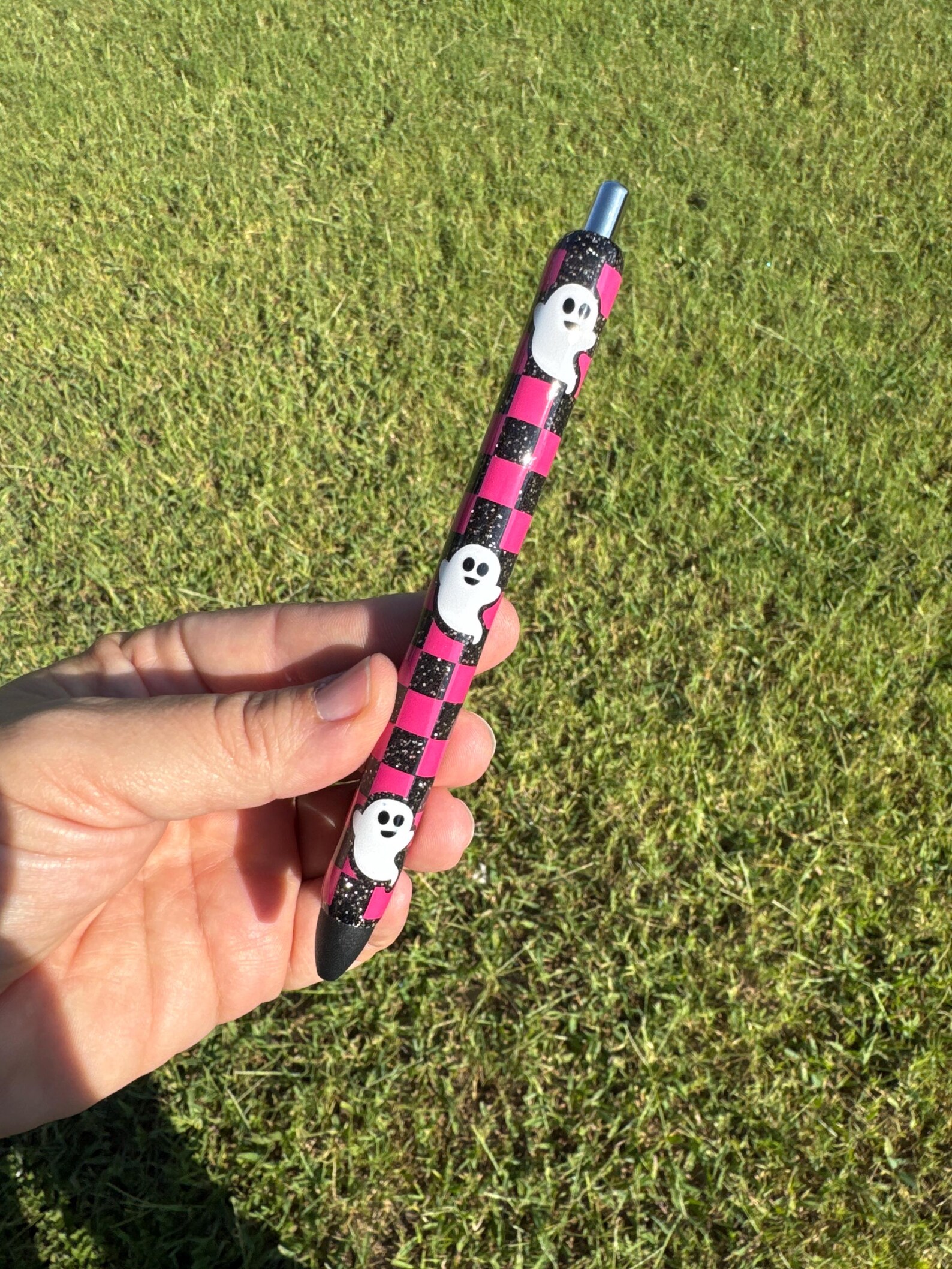Checkered Ghost Glitter Pen: Refillable Epoxy Resin Papermate Inkjoy - Etsy