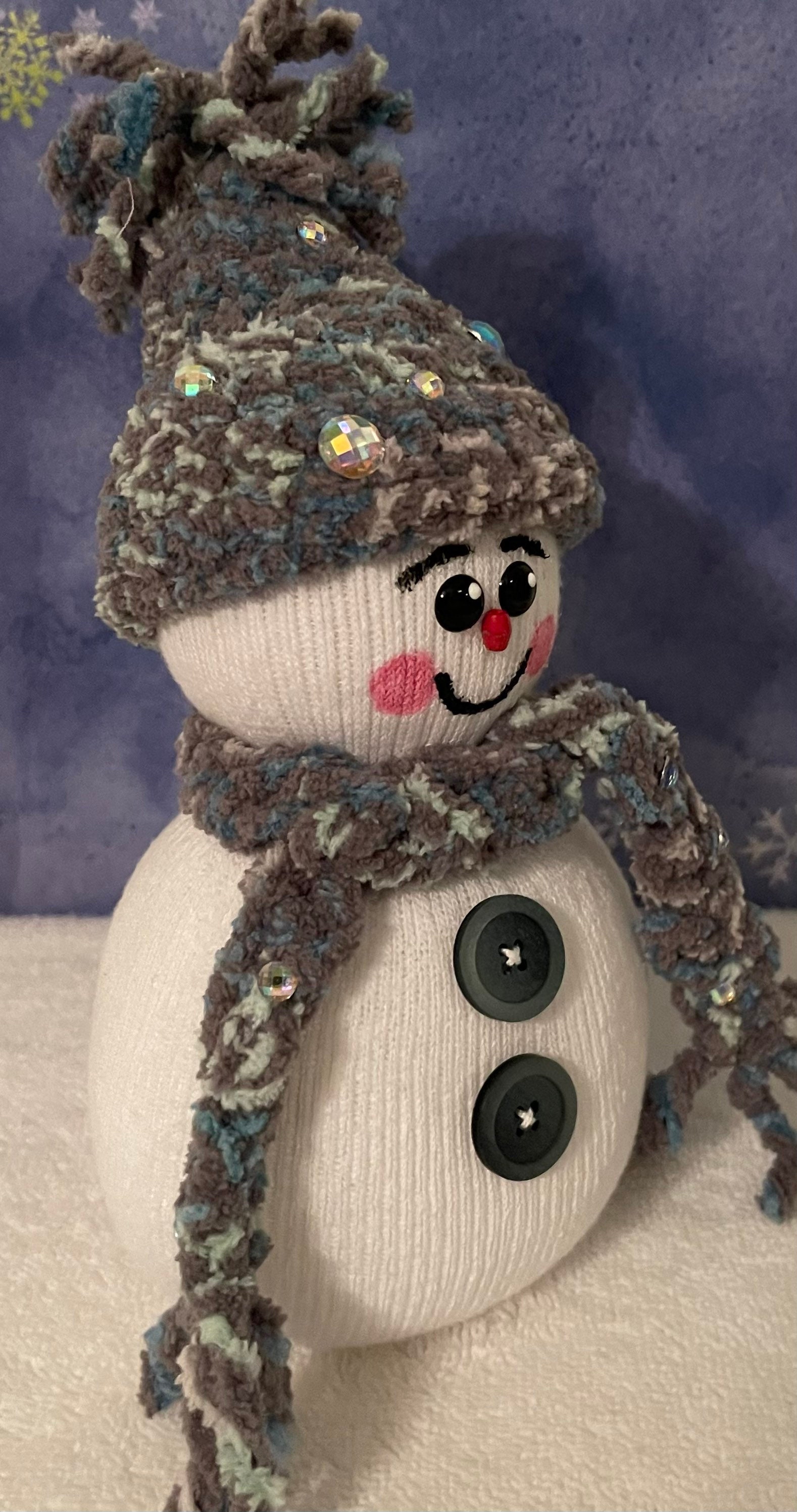 Sock Snowman Original Handmade Winter Decor in Blue and Gray - Etsy