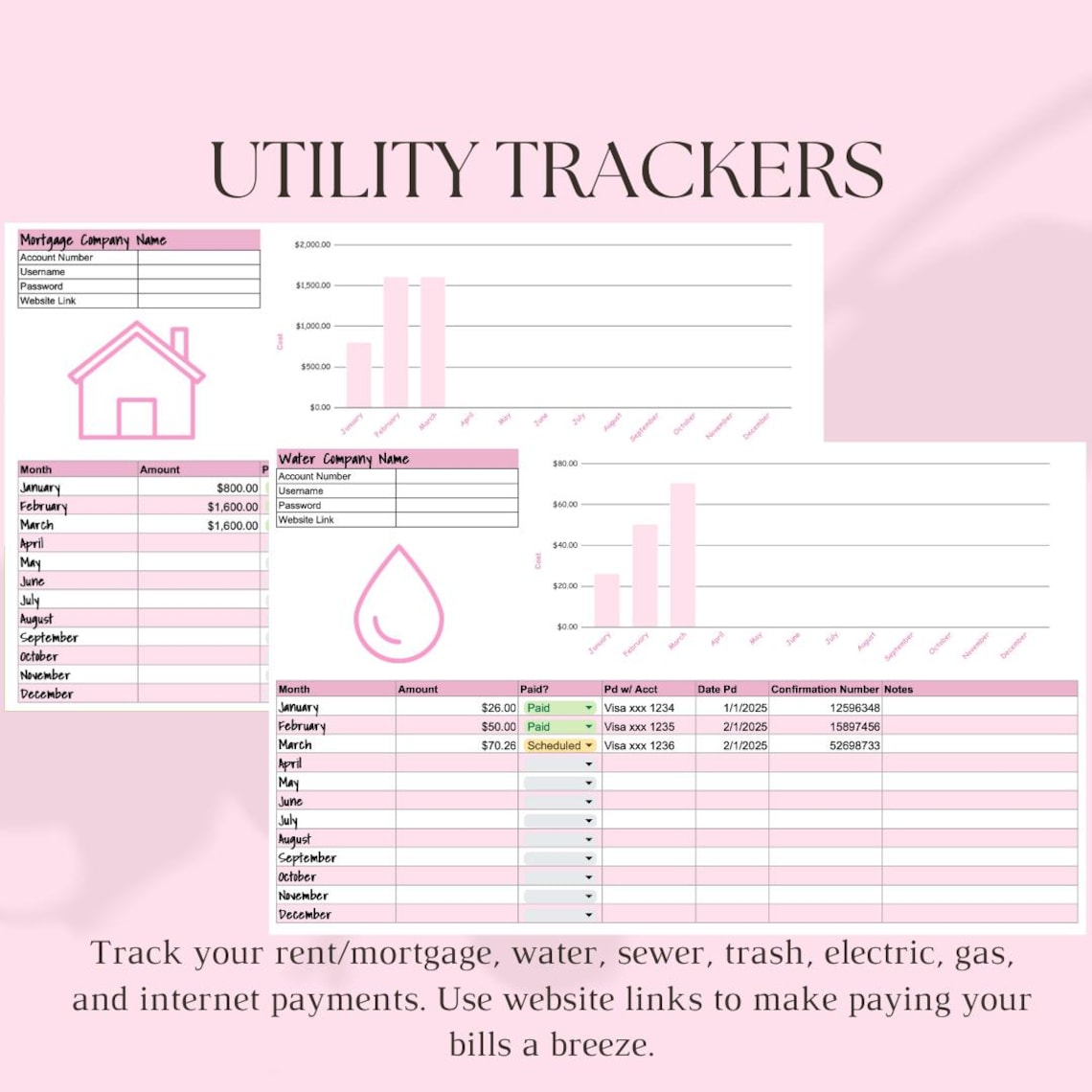 Monthly Bill & Utility Tracker | Pink | Simple Google Sheets and Excel ...
