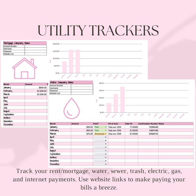 Monthly Bill & Utility Tracker | Pink | Simple Google Sheets and Excel ...