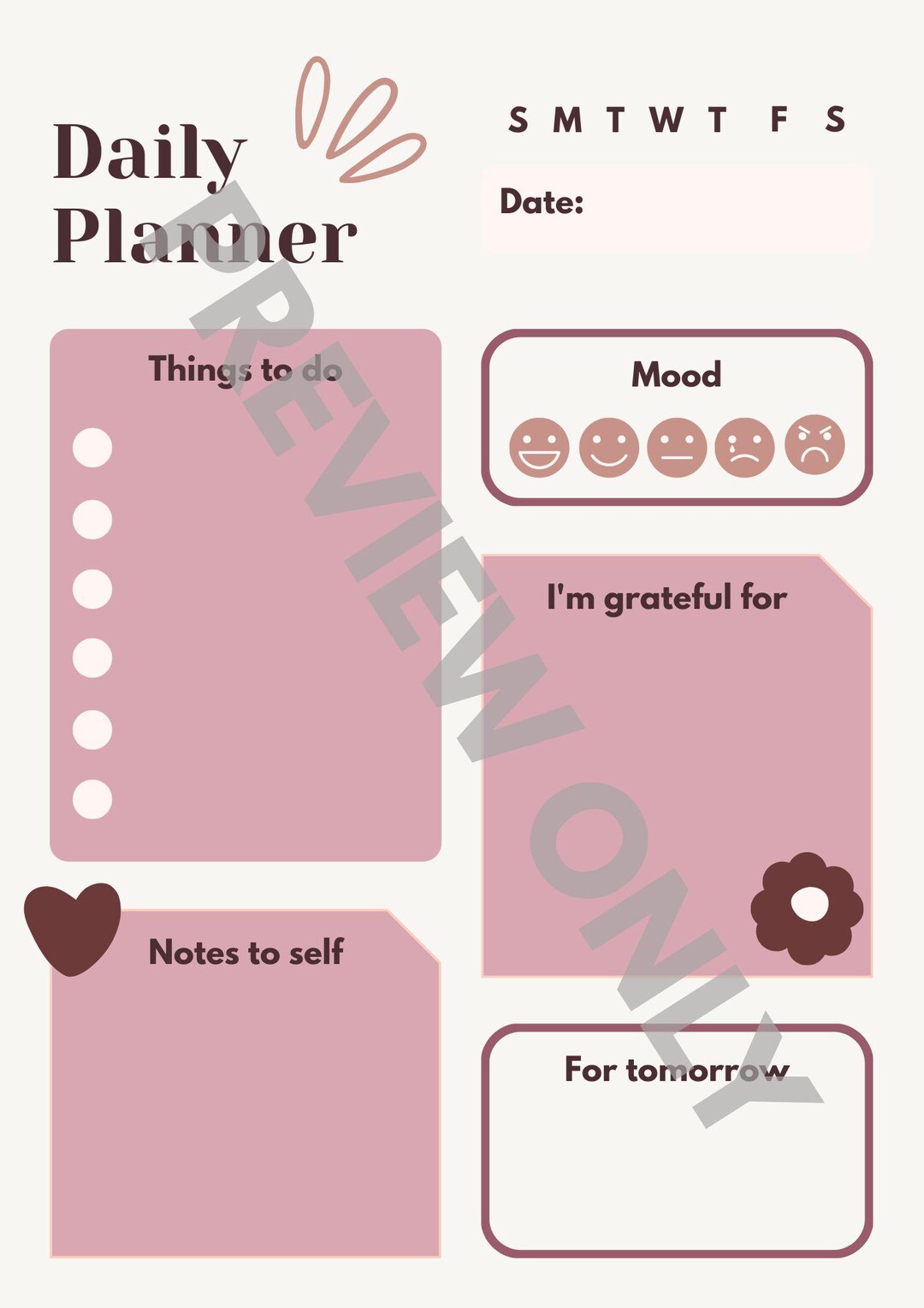Daily Planner – Pink Blush | A4 Printable PDF | Self-care & Mood ...