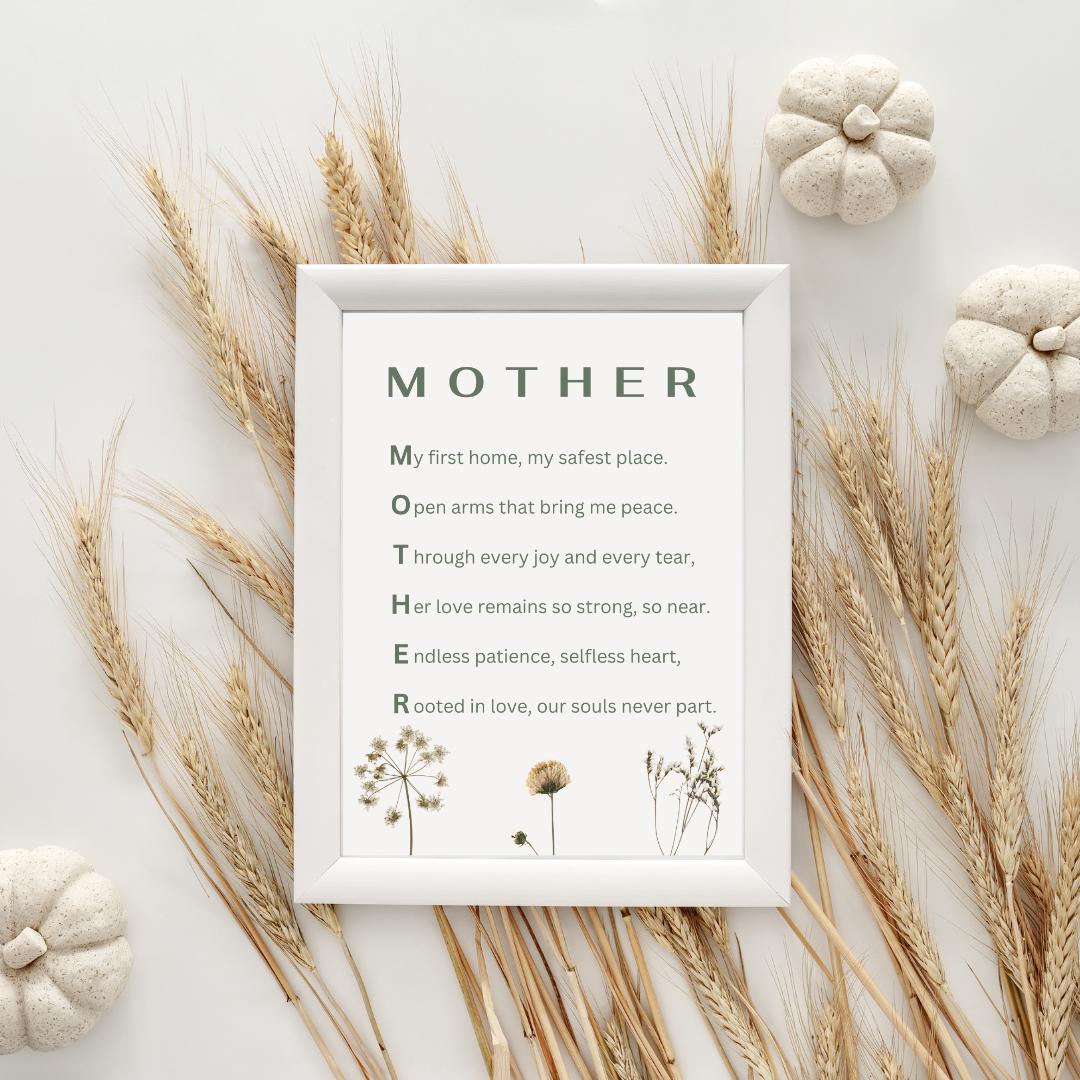Mother Acrostic Poem | Mom | Sentimental Mother's Day Gift Printable ...