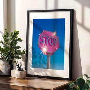 Glitter Stop Sign Print, Retro Glam Wall Art, Trendy Pop Art Poster ...