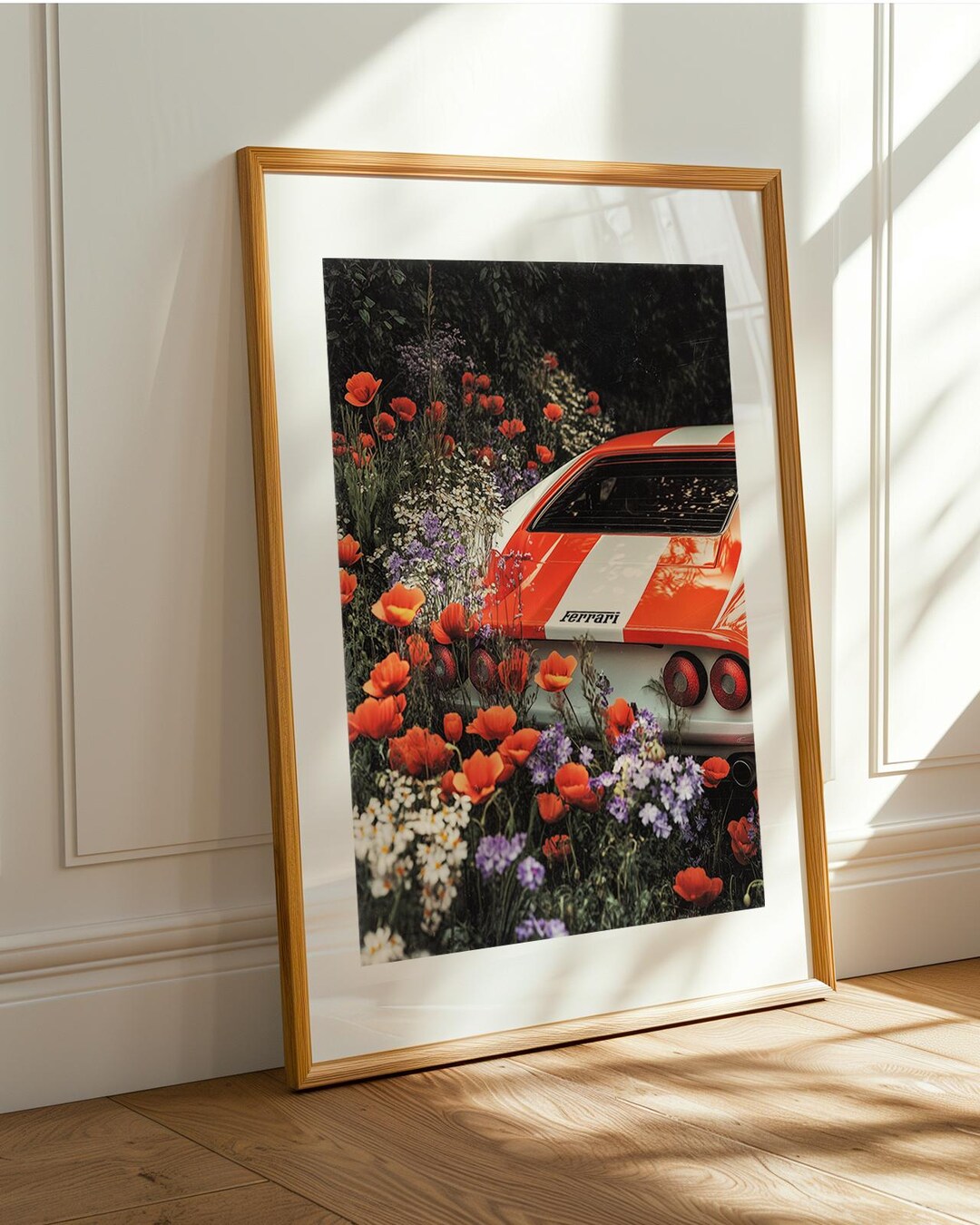Ferrari Floral Print, Retro Luxury Car, Trendy Italian Wall Art, Modern ...