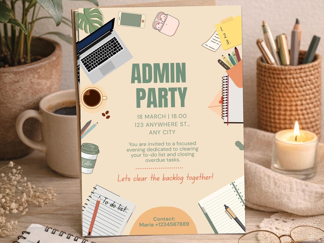 Admin Party Editable Invitation Template, Canva Digital Invite for ...