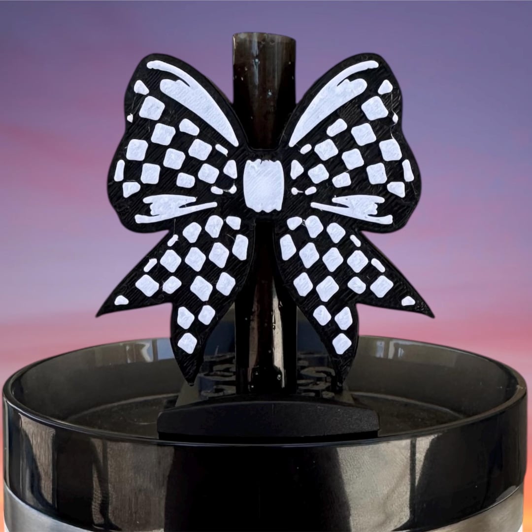 3D Printed Straw Topper, Checker Bow, Straw Cap, Drink Accessory, Straw ...