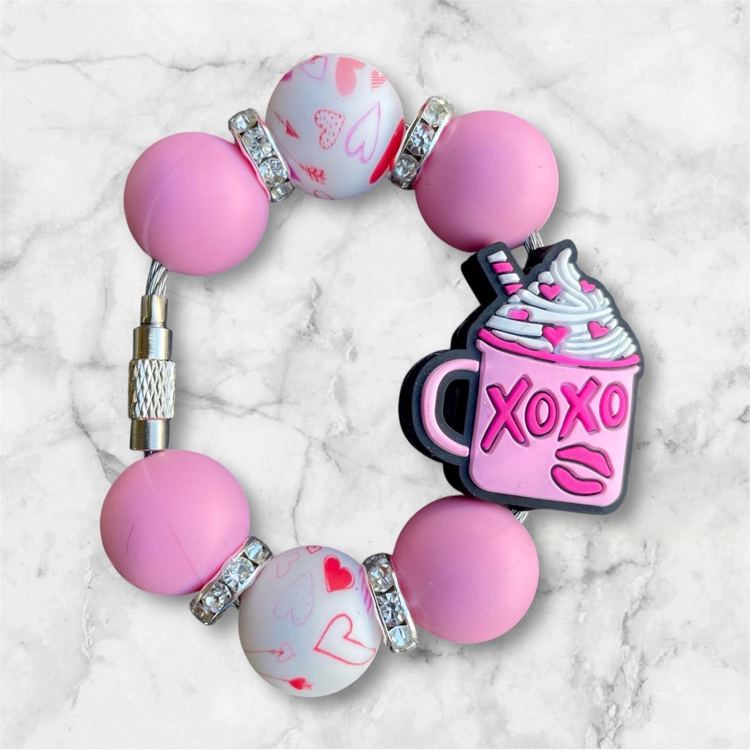 Tumbler Handle Charm, Valentines Day, Pink and White Coffee Mug XOXO ...