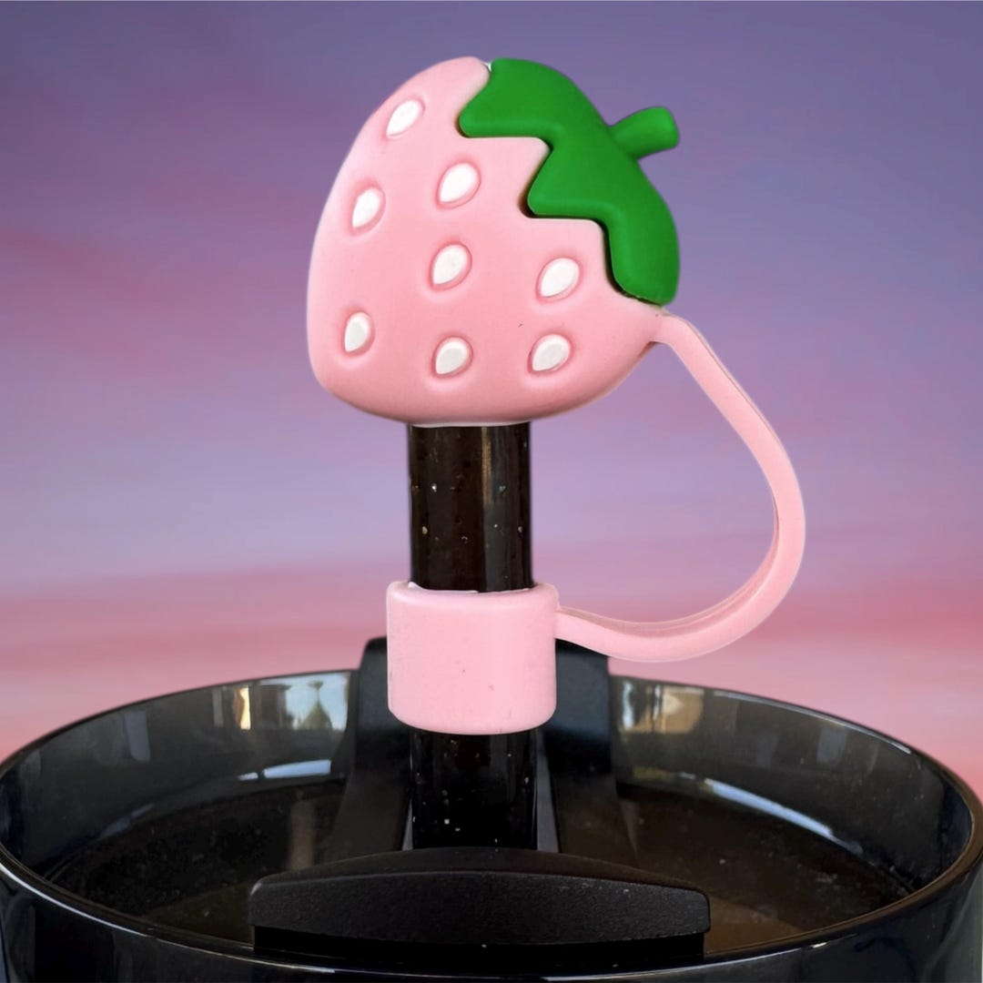 Straw Topper, Pink Strawberry, Straw Cap, Drink Accessory, Straw Cover ...