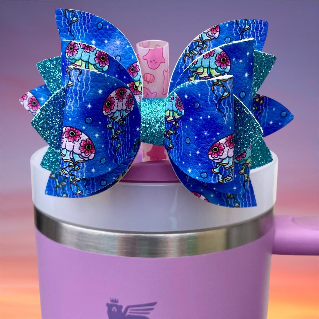 SMALL Stanley Bow, Blue and Pink Jellyfish and Teal Glitter, Drink ...