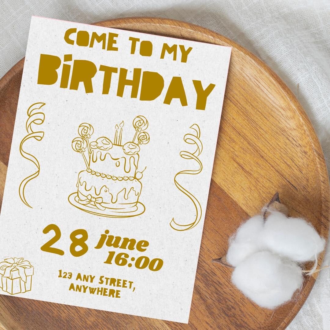 Yellow Doodle Birthday Invitation Template: Editable Party Invite ...