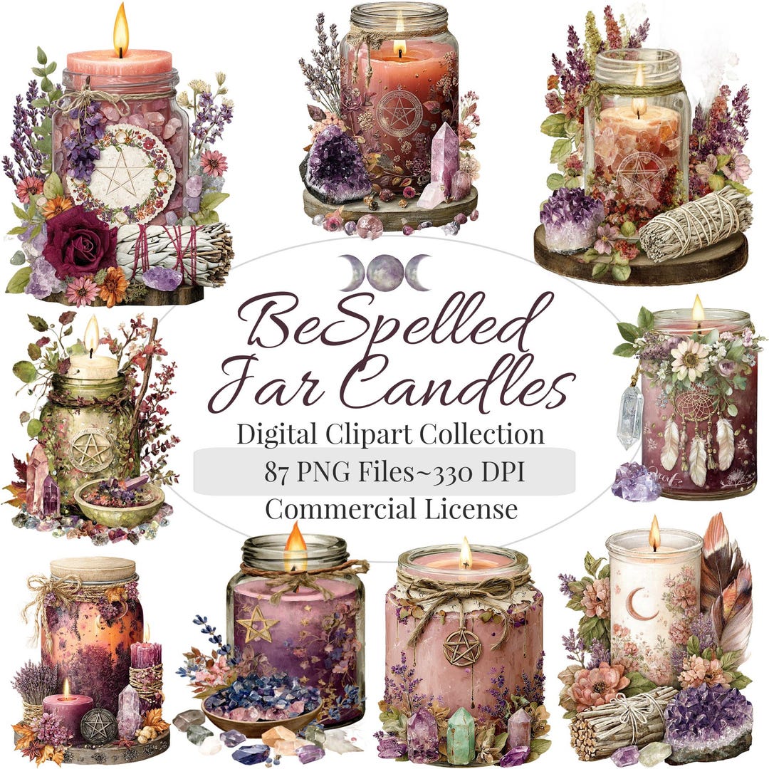 Bespelled Jar Candles ~ 87 PNG Clipart ~ Witchy Wiccan Ephemera Witchy ...