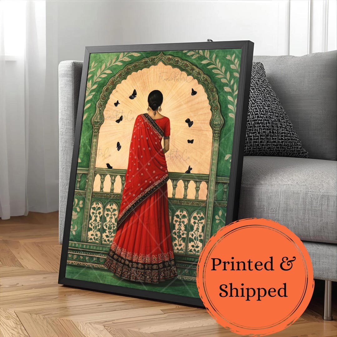 Indian Woman in Saree Framed Art Print Jaipur Palace Archway Artwork ...