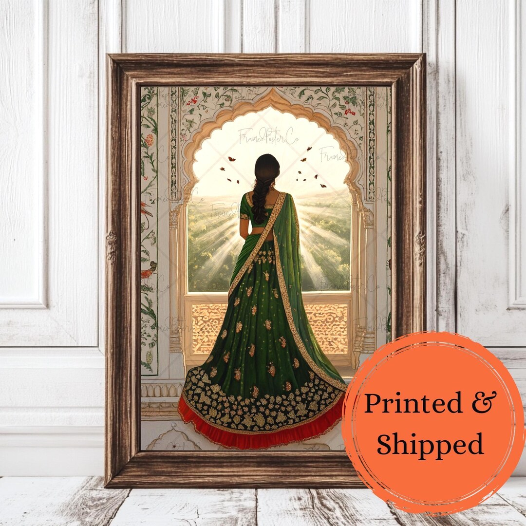 Indian Woman in Saree Framed Art Print Jaipur Palace Archway Artwork ...