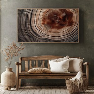 Tree Ring Framed Canvas Wall Art Rustic Wood Slice Art Tree Trunk Cross ...