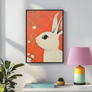 Retro Easter Decor Retro Easter Rabbit Painting Rabbit Portrait Print ...