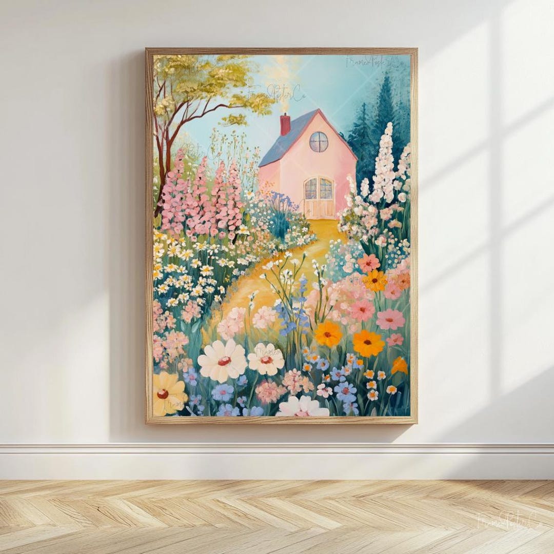 Cottage Garden Print Flower Garden Painting Colorful Landscape Painting ...