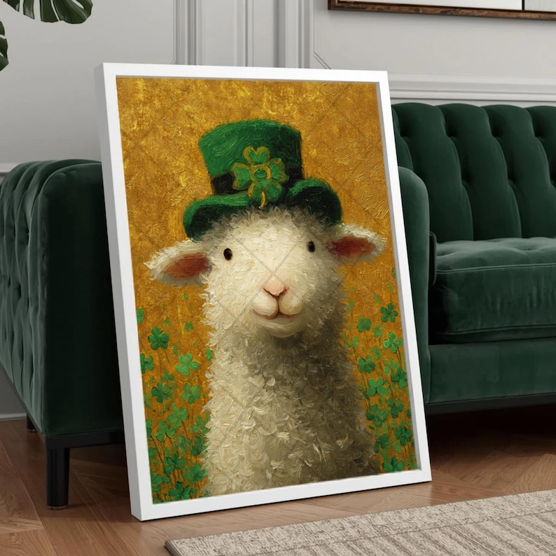 St Patrick’s Day Sheep Poster Four Leaf Clover Painting Irish Lamb Wall ...