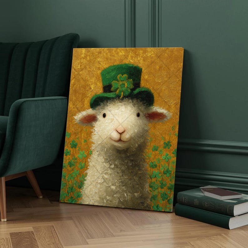 St Patrick’s Day Sheep Poster Four Leaf Clover Painting Irish Lamb Wall ...