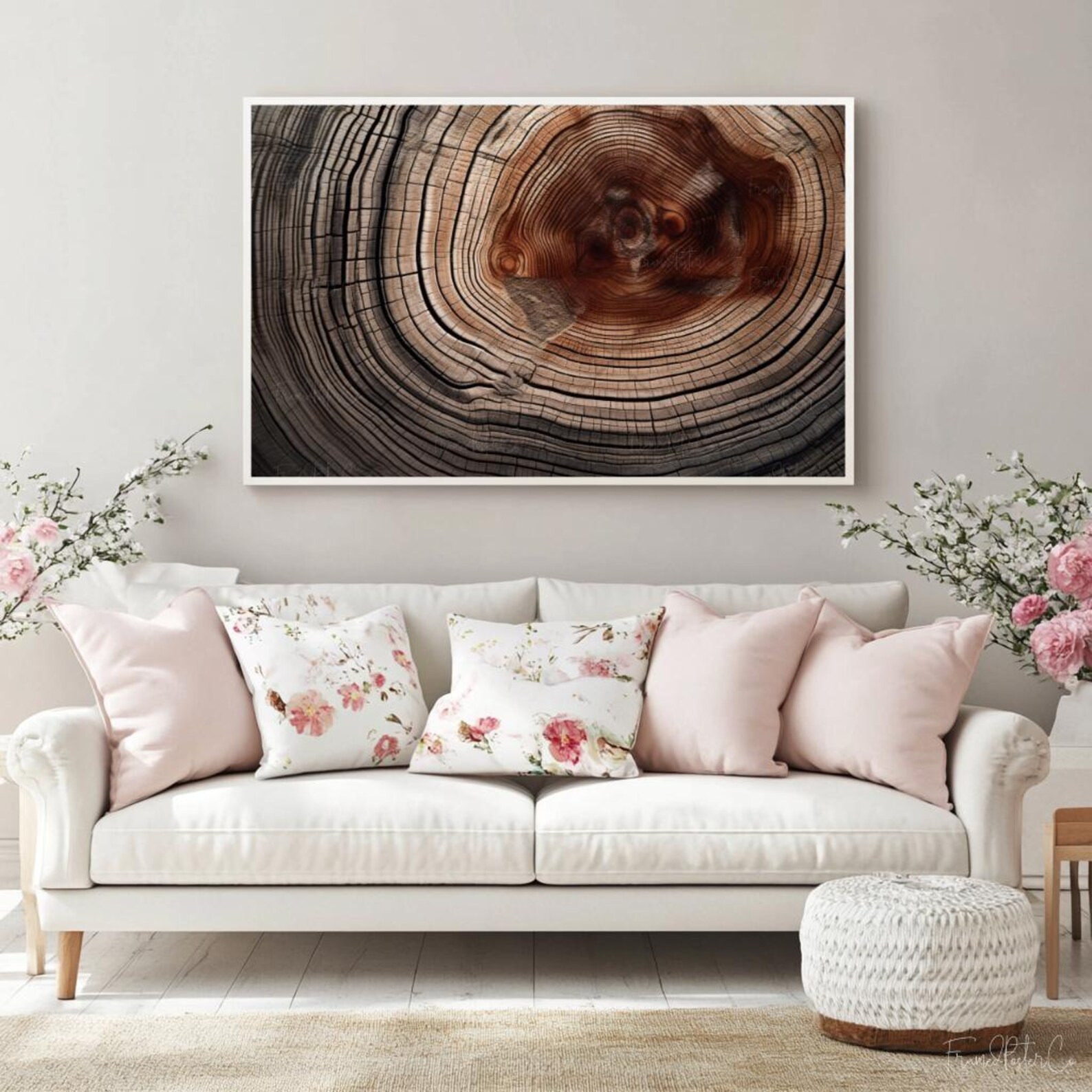 Tree Ring Framed Canvas Wall Art Rustic Wood Slice Art Tree Trunk Cross ...