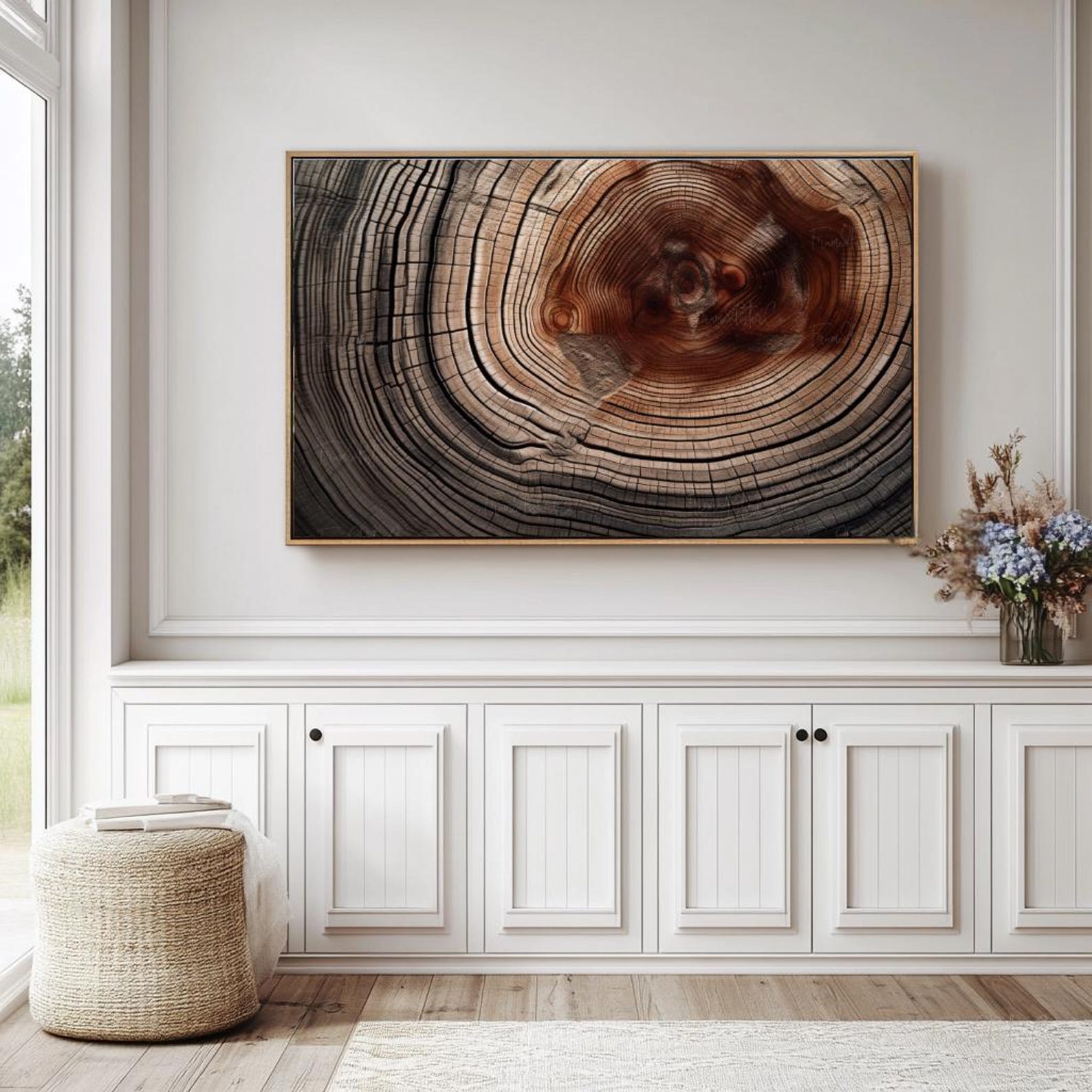 Tree Ring Framed Canvas Wall Art Rustic Wood Slice Art Tree Trunk Cross ...