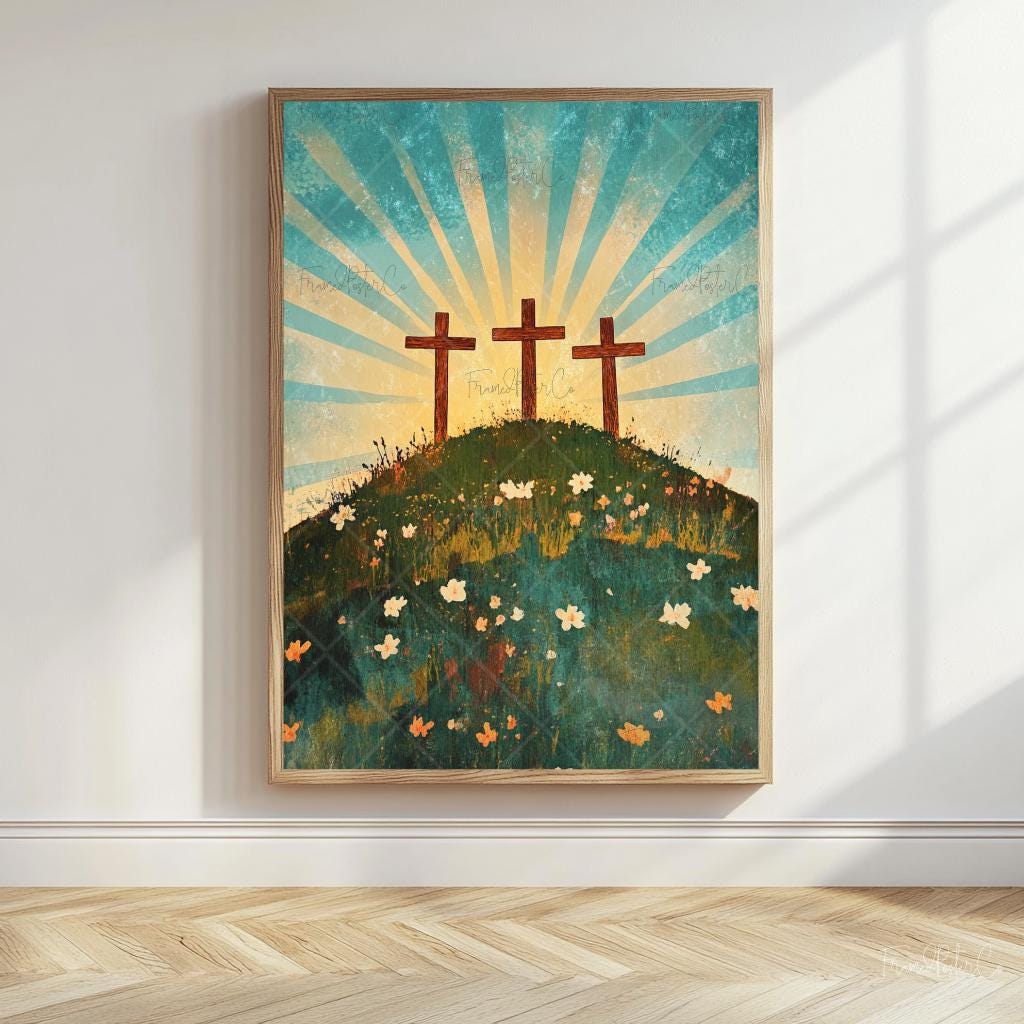 Three Crosses Easter Print Easter Christian Wall Art He is Risen Wall ...