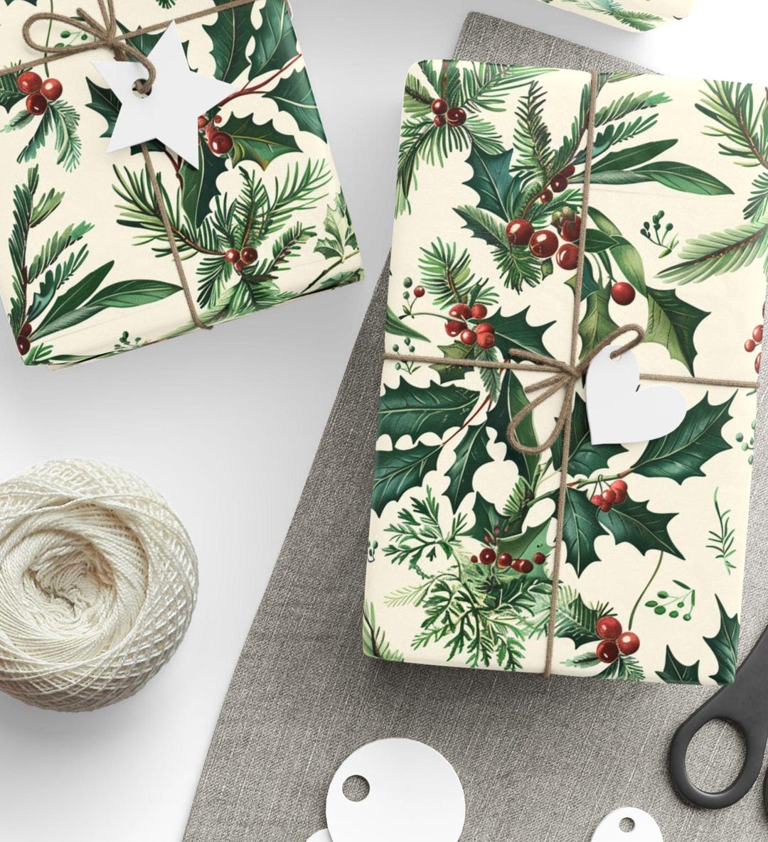 Mistletoe Christmas Wrapping Paper Winter Botanical Gift Wraps ...