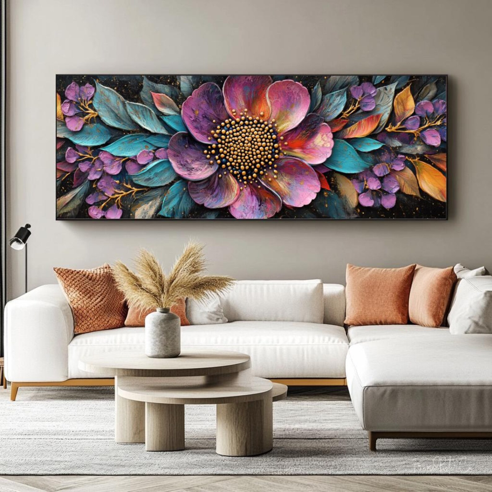 Bold Colorful Abstract Flower Wall Art Moody Flower Framed Art Purple ...