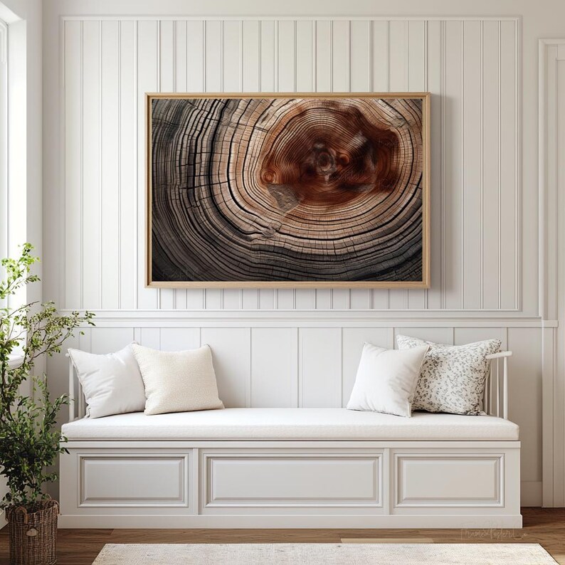 Tree Ring Framed Canvas Wall Art Rustic Wood Slice Art Tree Trunk Cross ...