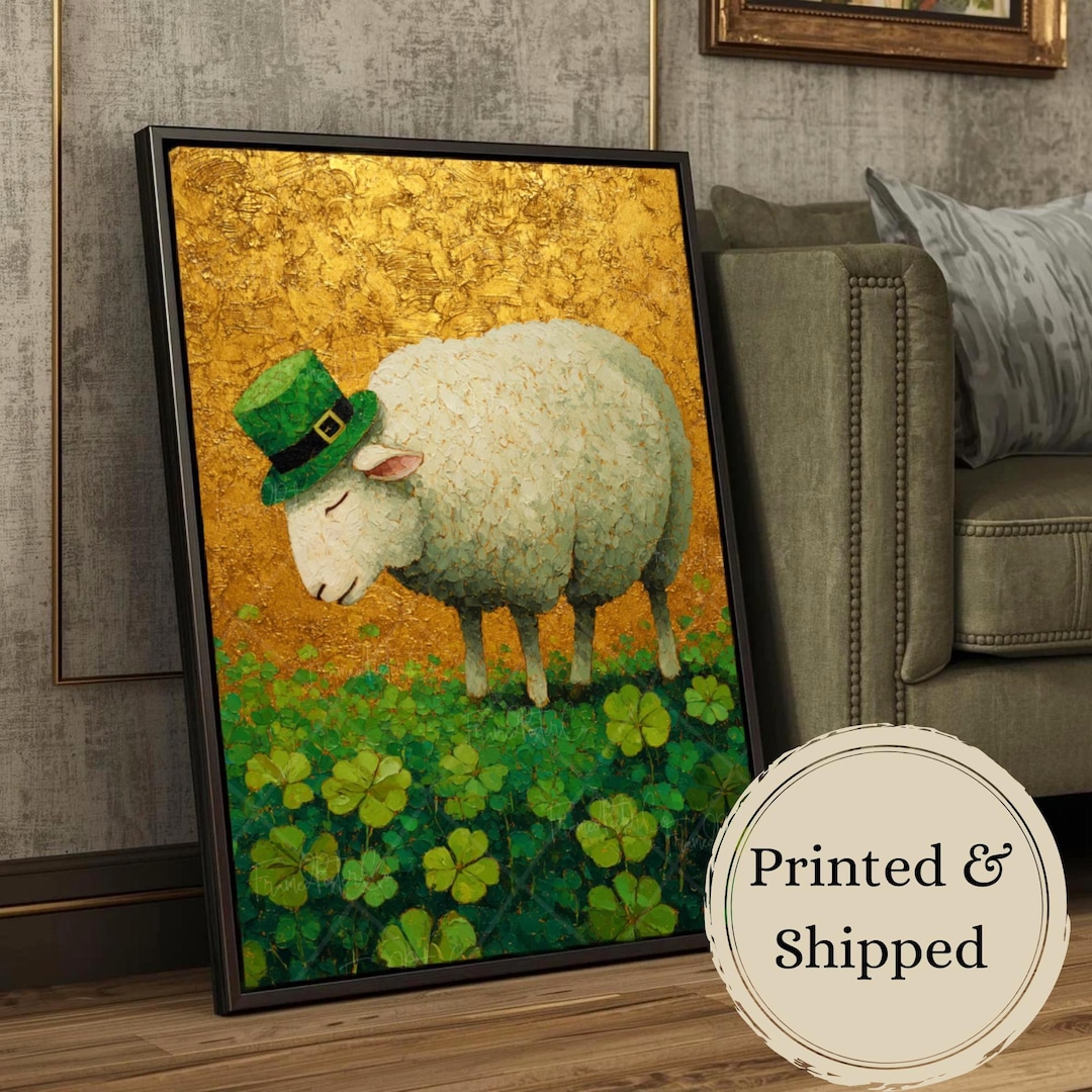 St Patrick’s Day Sheep Poster Four Leaf Clover Painting Irish Lamb Wall ...
