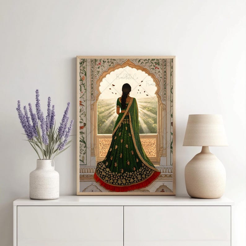 Indian Woman in Saree Framed Art Print Jaipur Palace Archway Artwork ...